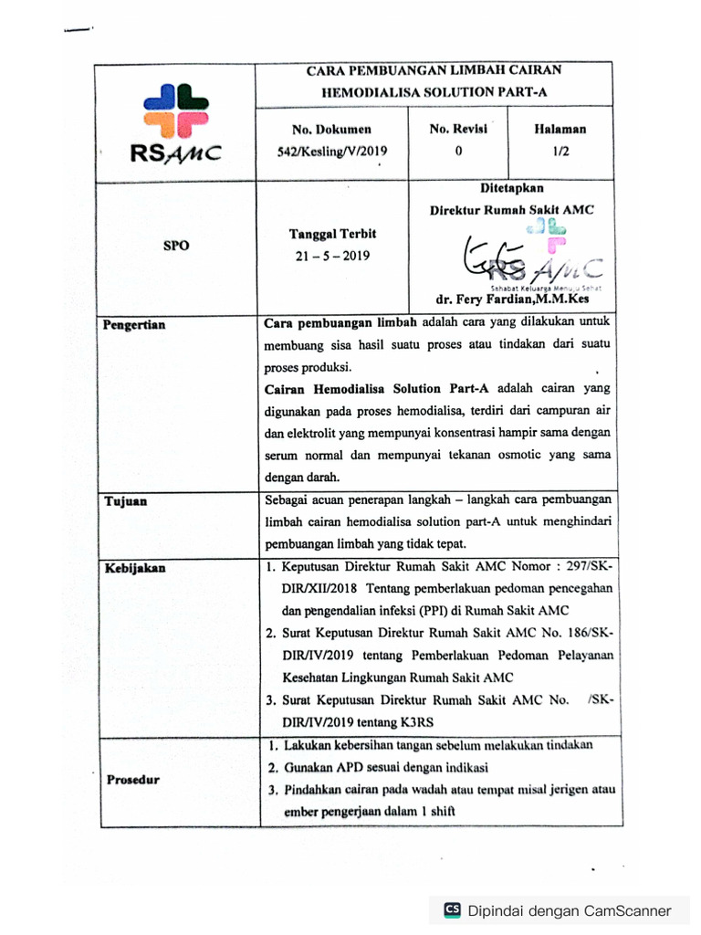 Cara Pembuangan Limbah Cairan HD Solution Part A | PDF