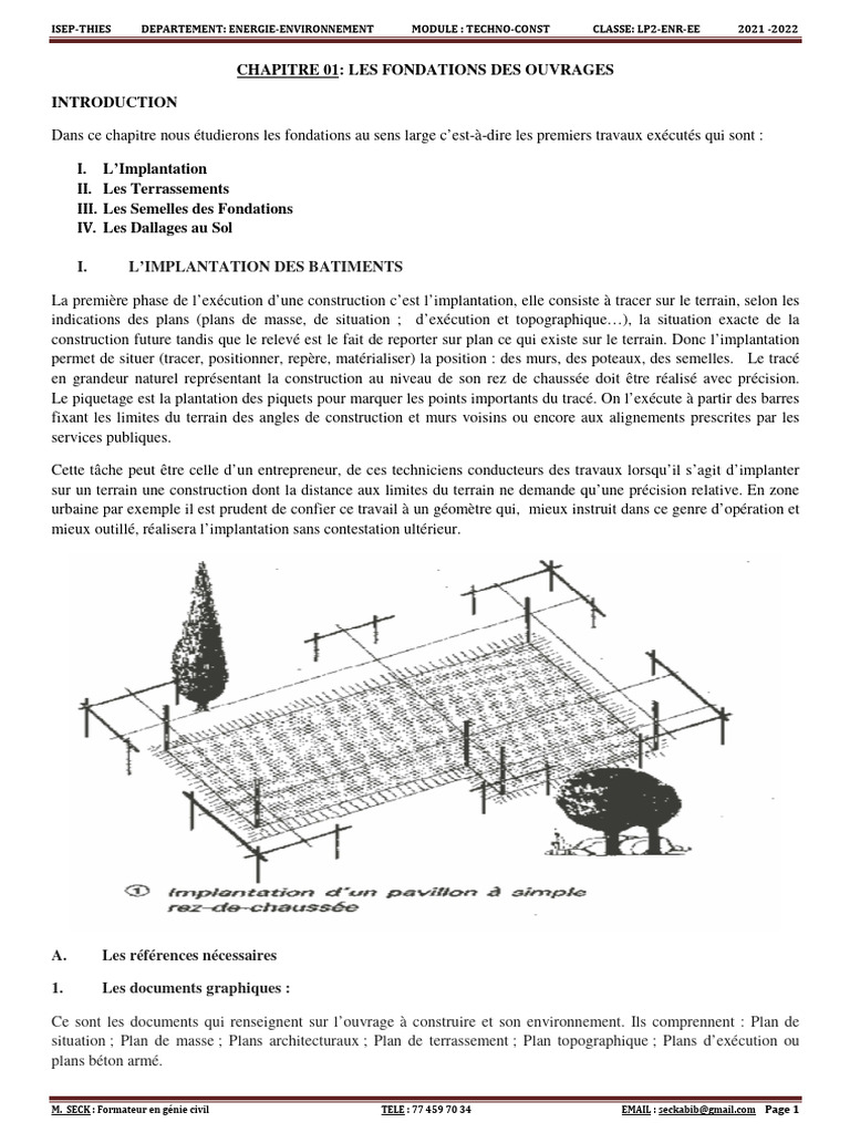 Fondations : Implantation et Terrassements | PDF | Fondation profonde ...