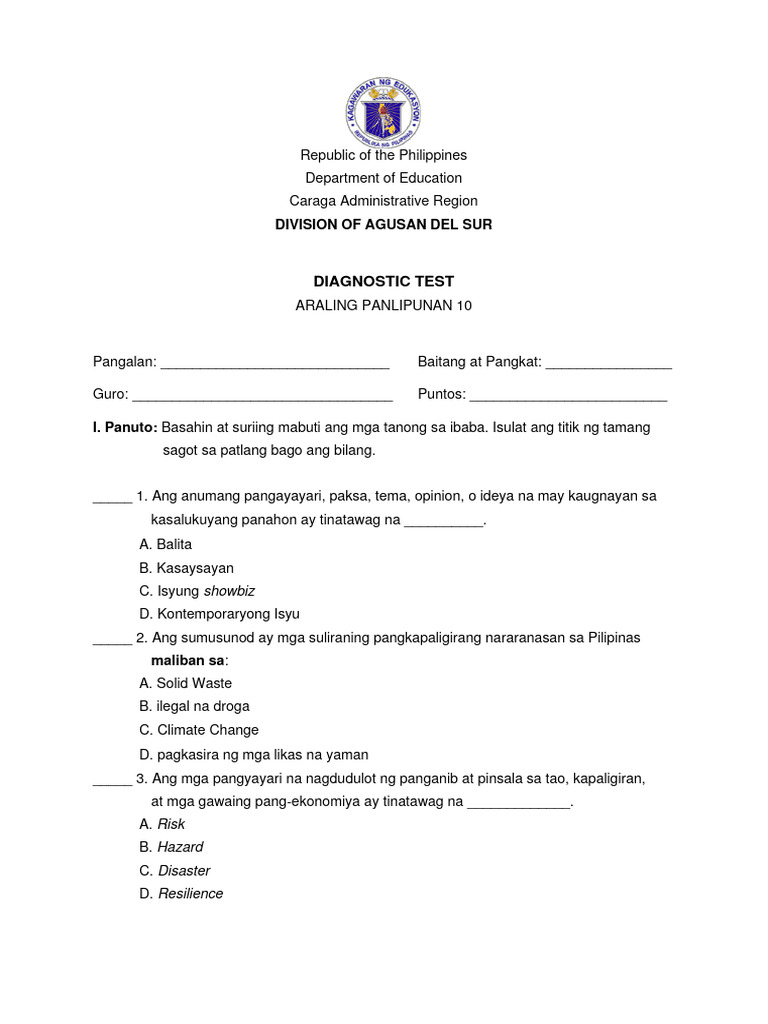 Diagnostic Test AP10 | PDF