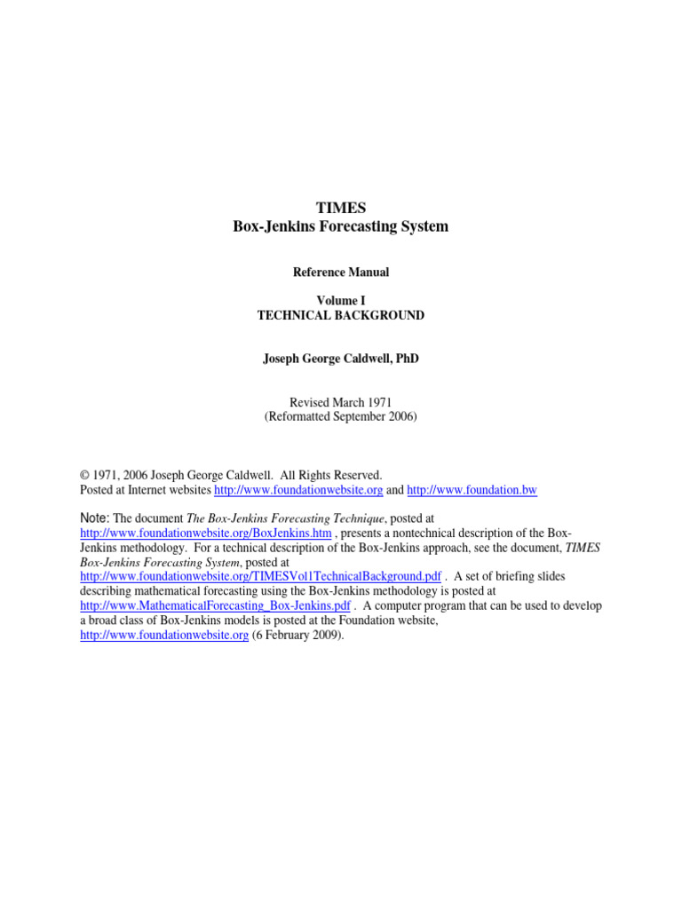 Times Box-Jenkins Forecasting System | PDF | Time Series | Spectral Density
