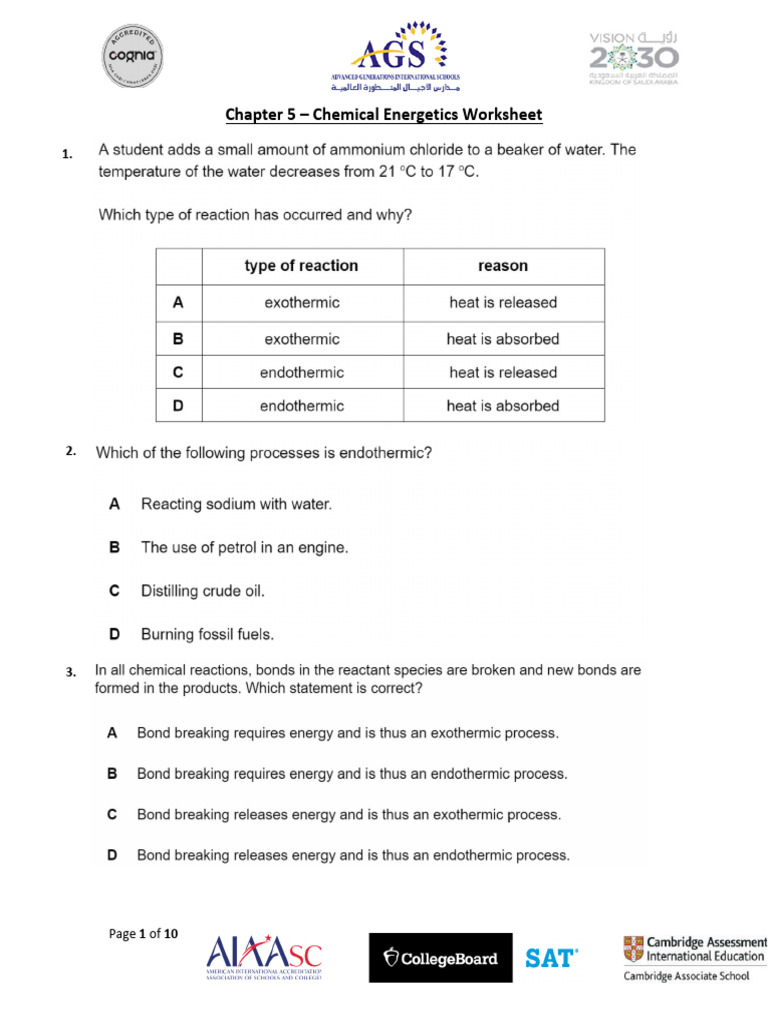 Chemical Energetics Worksheet | PDF | Teaching Methods & Materials ...