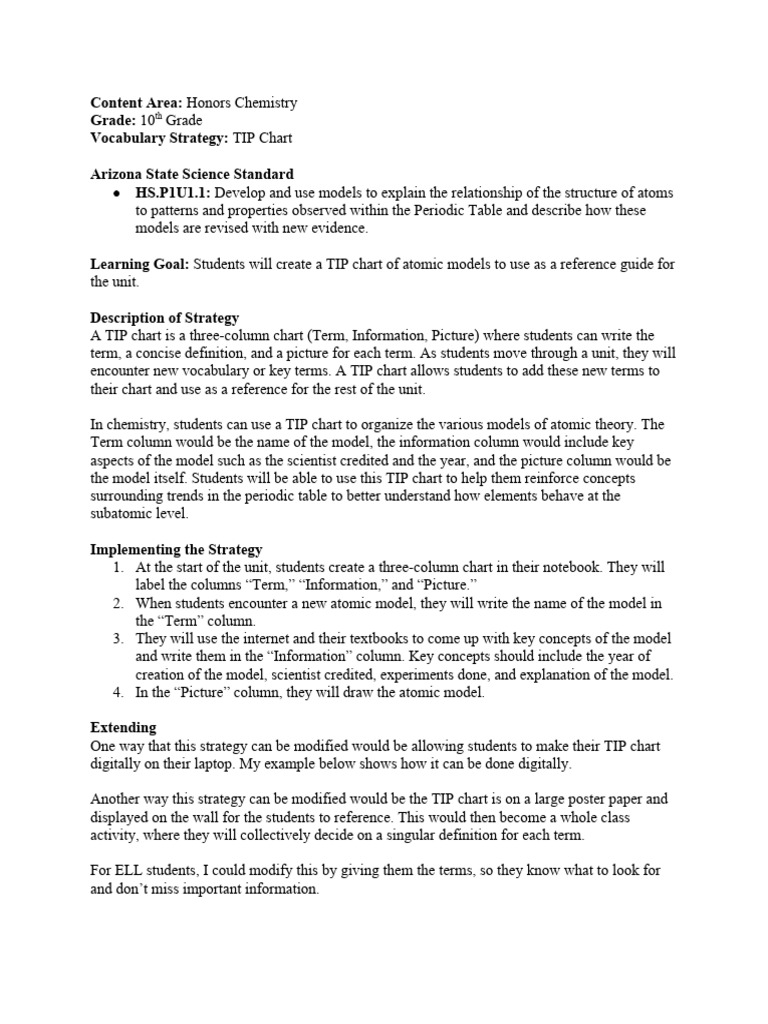 TIP Chart for Atomic Models in Chemistry | PDF