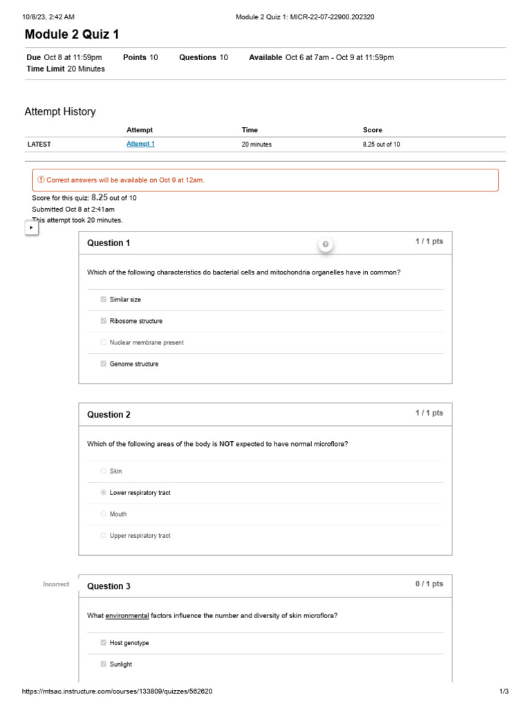 Module 2 Quiz 1 - MICR-22 | PDF | Bacteria | Microbiota