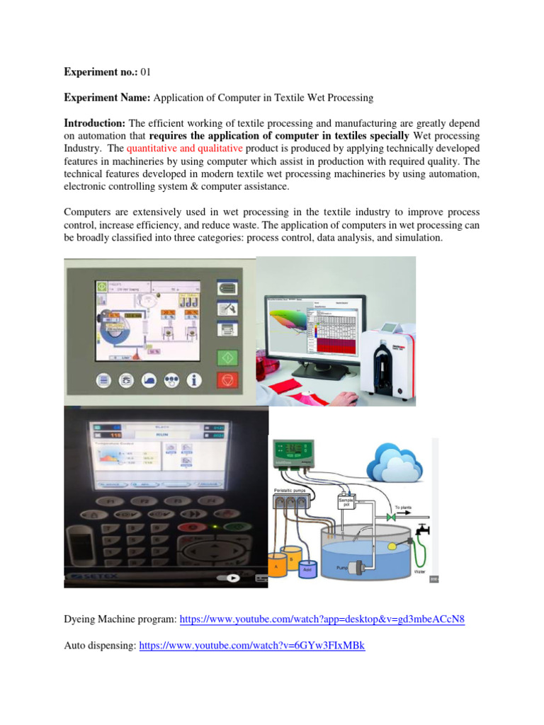 Expt. 01 Application of Computer in Textile Wet Processing | PDF ...