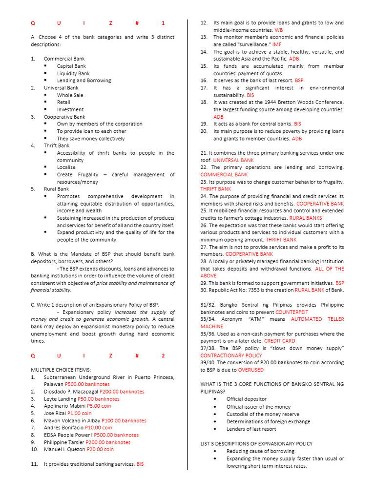 Final Exams Reviewer In Banking Pdf
