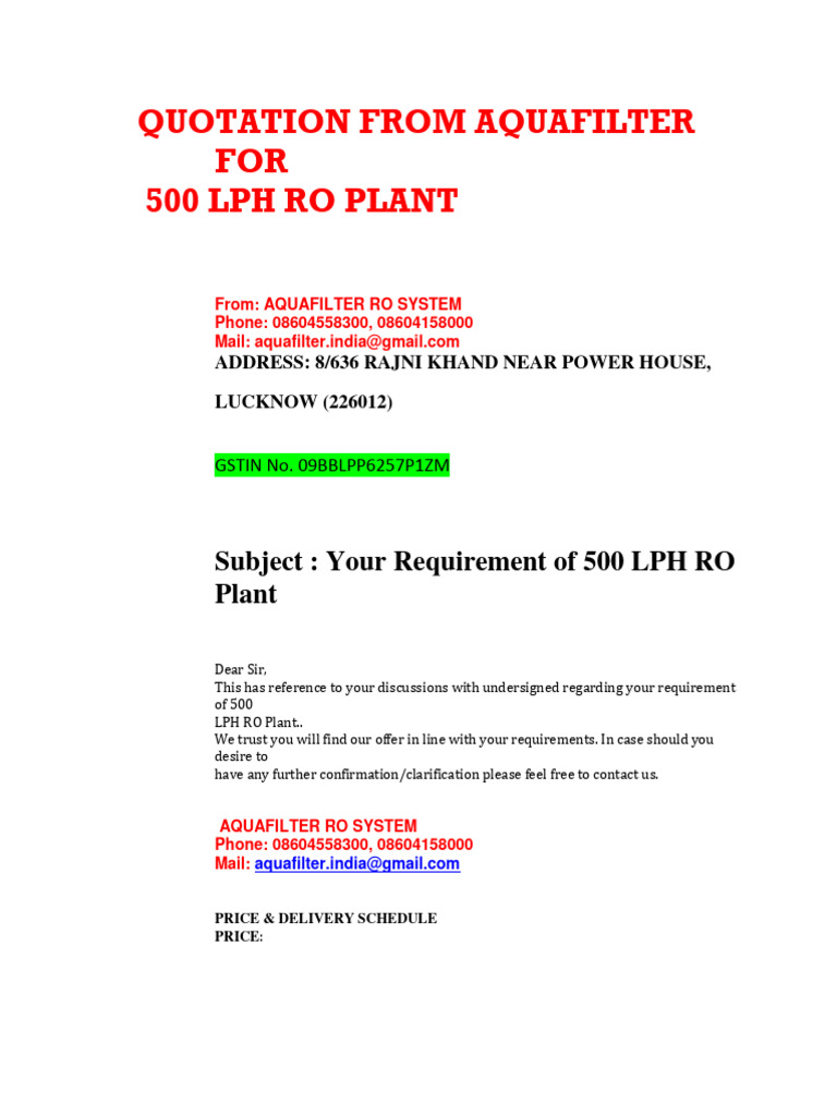 500 LPH Ro Plant | PDF