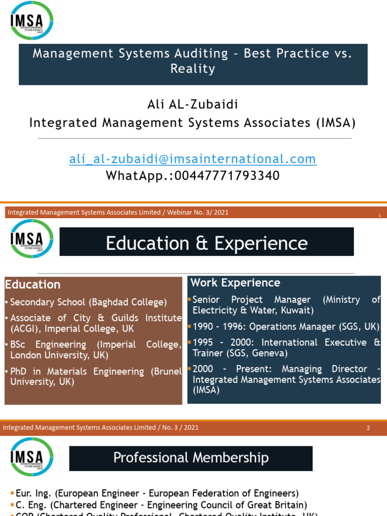 Webinar 3 Management Systems Auditing Best Practice vs Reality | PDF