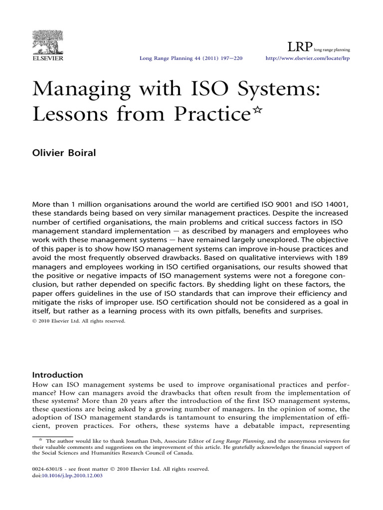 Managing With ISO Systems_ Lessons From Practic. | PDF