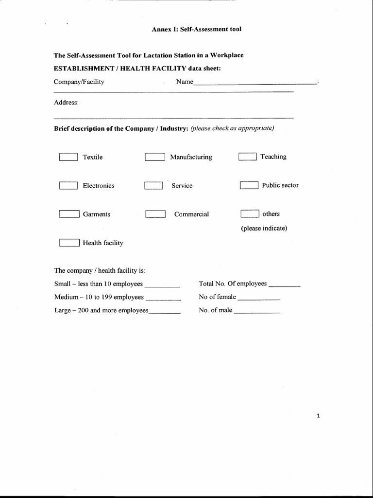 The Self-Assessment Tool for Lactation Station in a Workplace | PDF