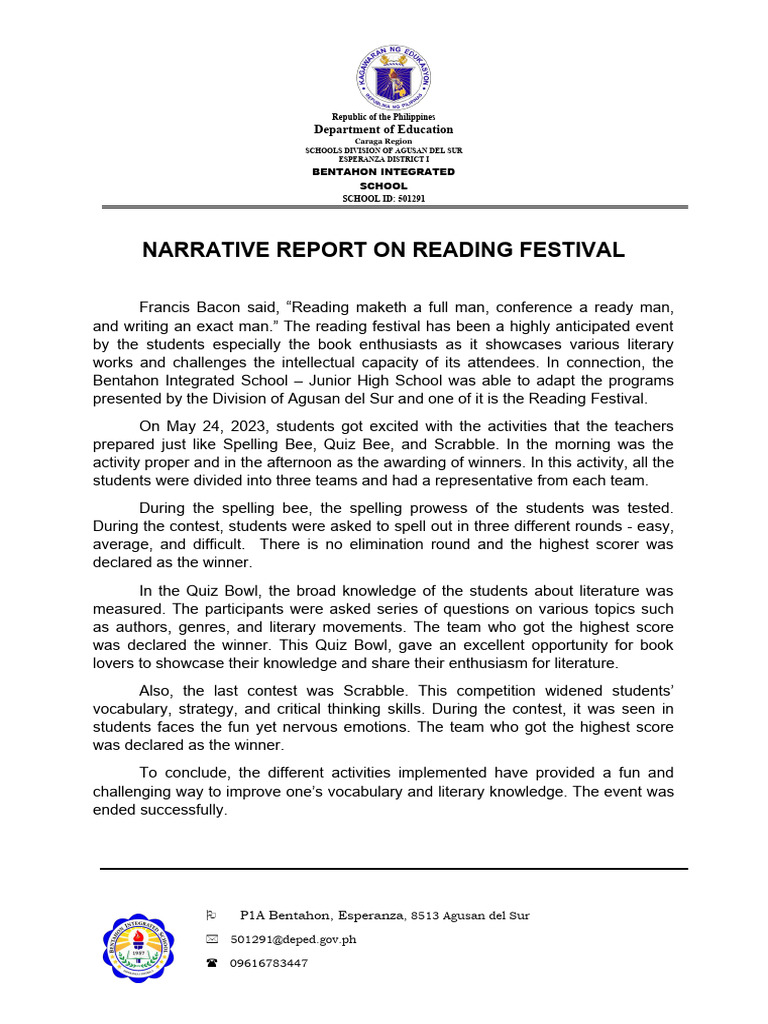 NARRATIVE REPORT ON READING FESTIVAL | PDF