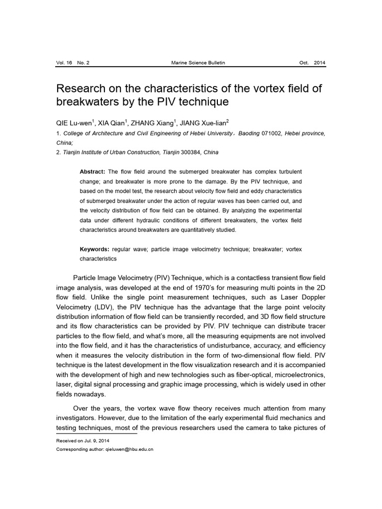 2014-Research on the characteristics of the vortex field of breakwaters by the PIV technique | PDF