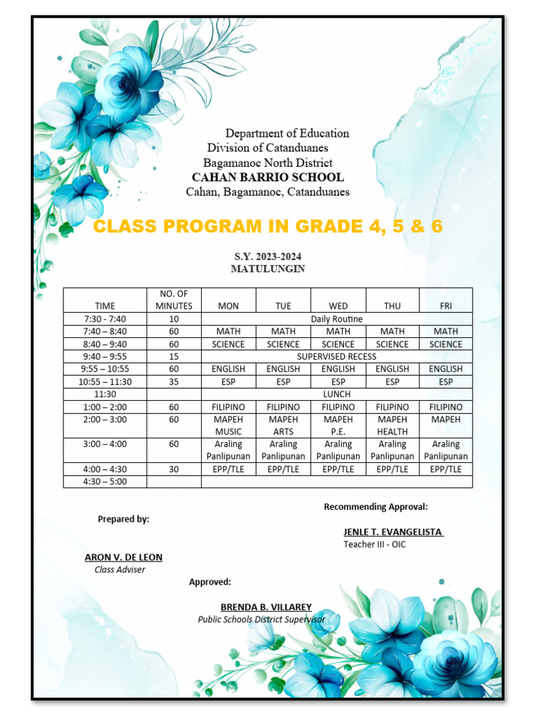 Class Program For Grade 4,5,6 | PDF