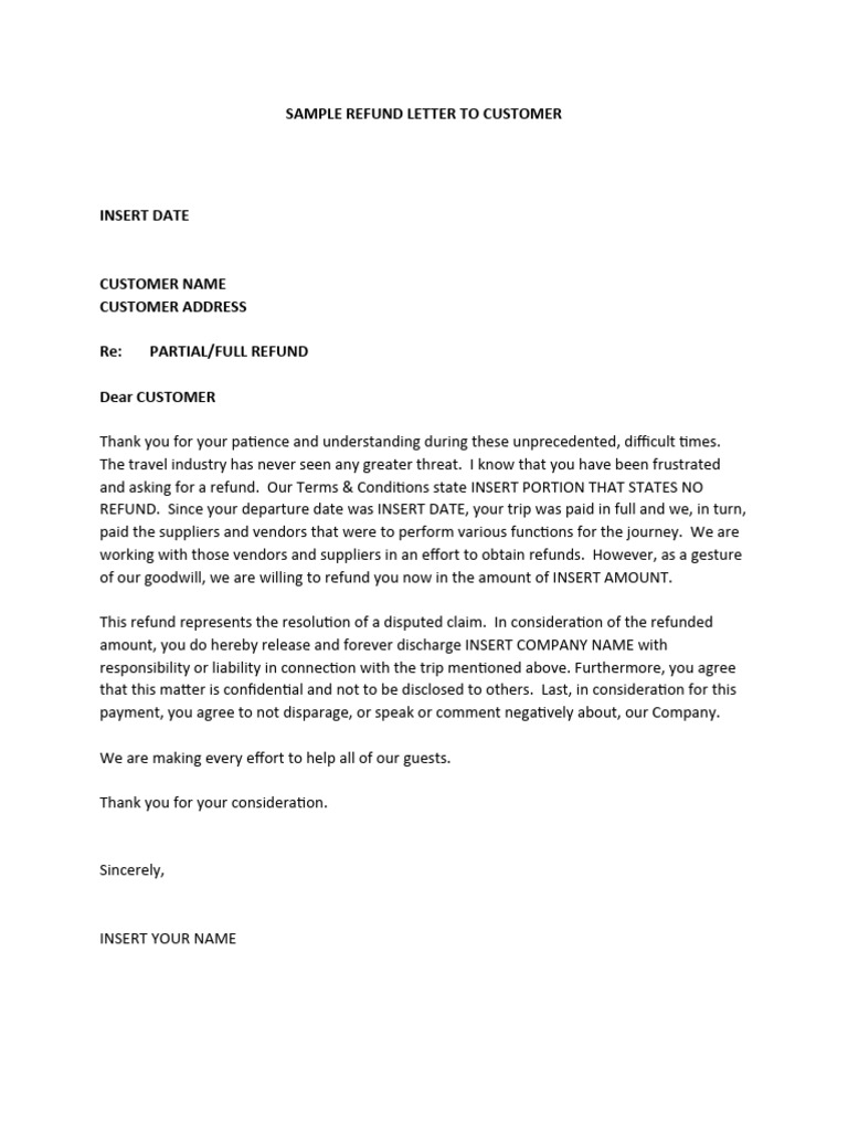 Sample Refund Letter To Customer | PDF
