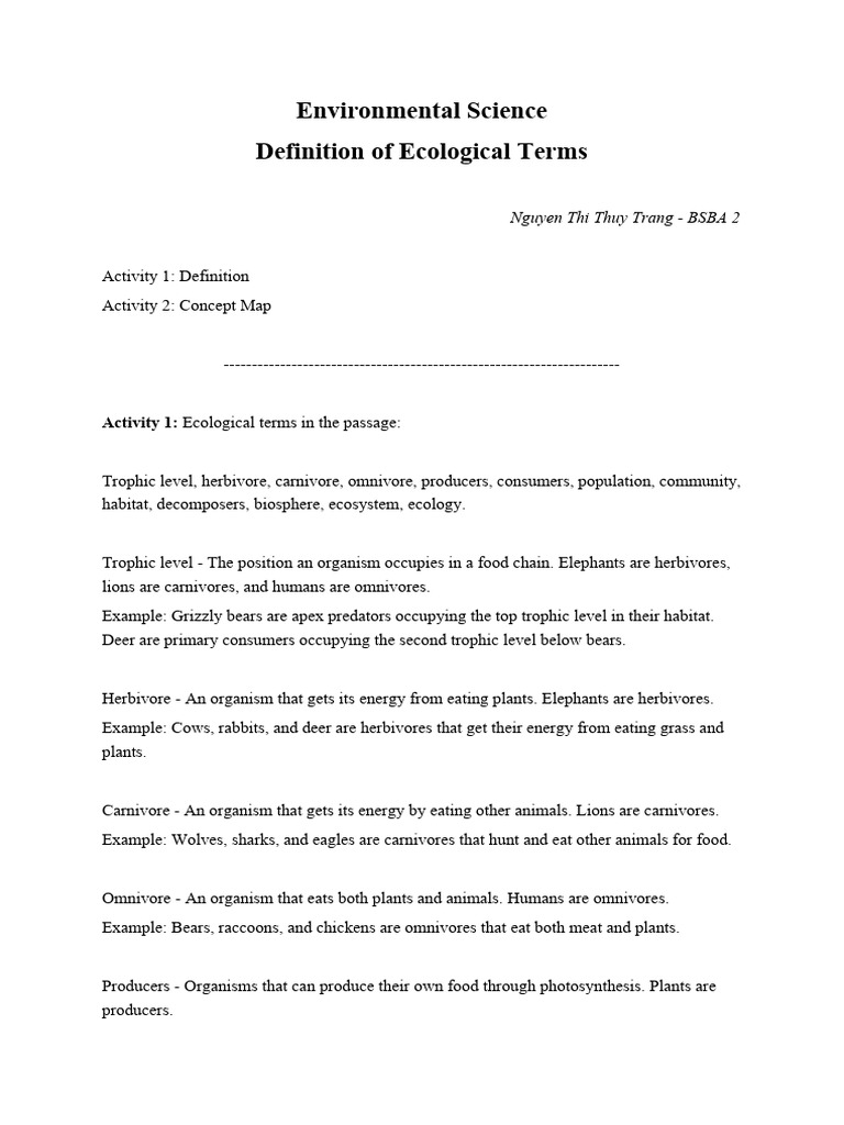 Environmental Science - Definition of Ecological Terms | PDF | Ecology ...
