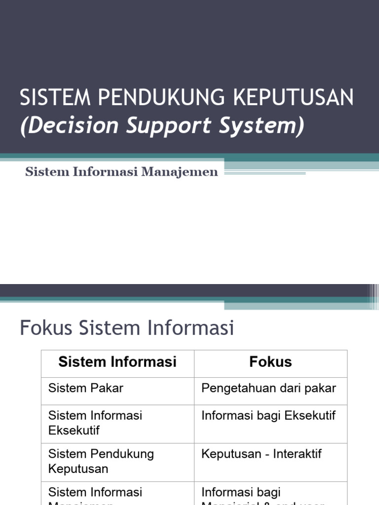 Sistem Pendukung Keputusan: (Decision Support System) | PDF