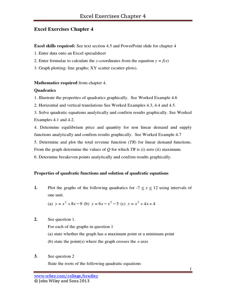 Excel Quadratic and Exponential Exercises | PDF