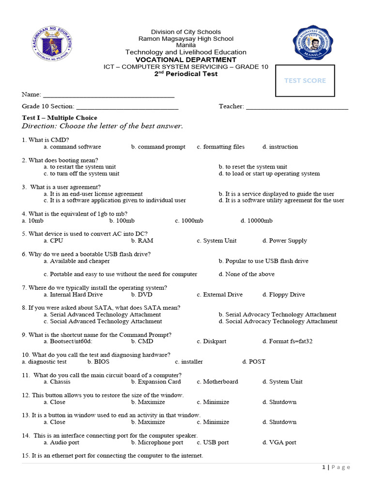 2024 TLE ICT CSS 10 2nd PTest | PDF