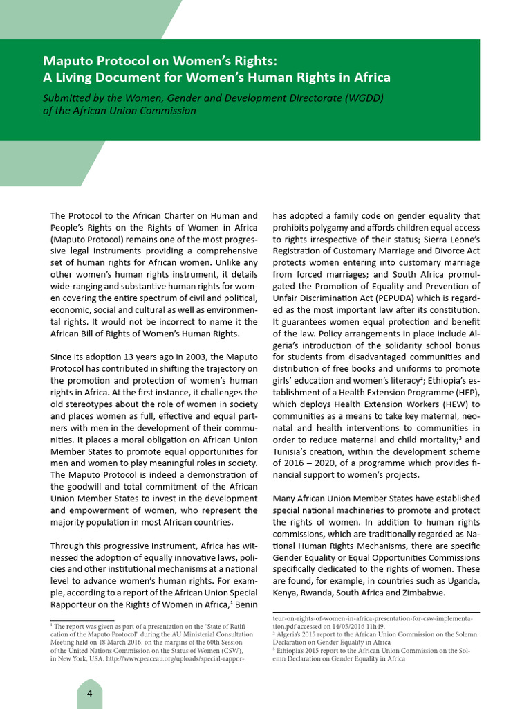 Maputo Protocol On Womens Rights A Living Document For Womens Human
