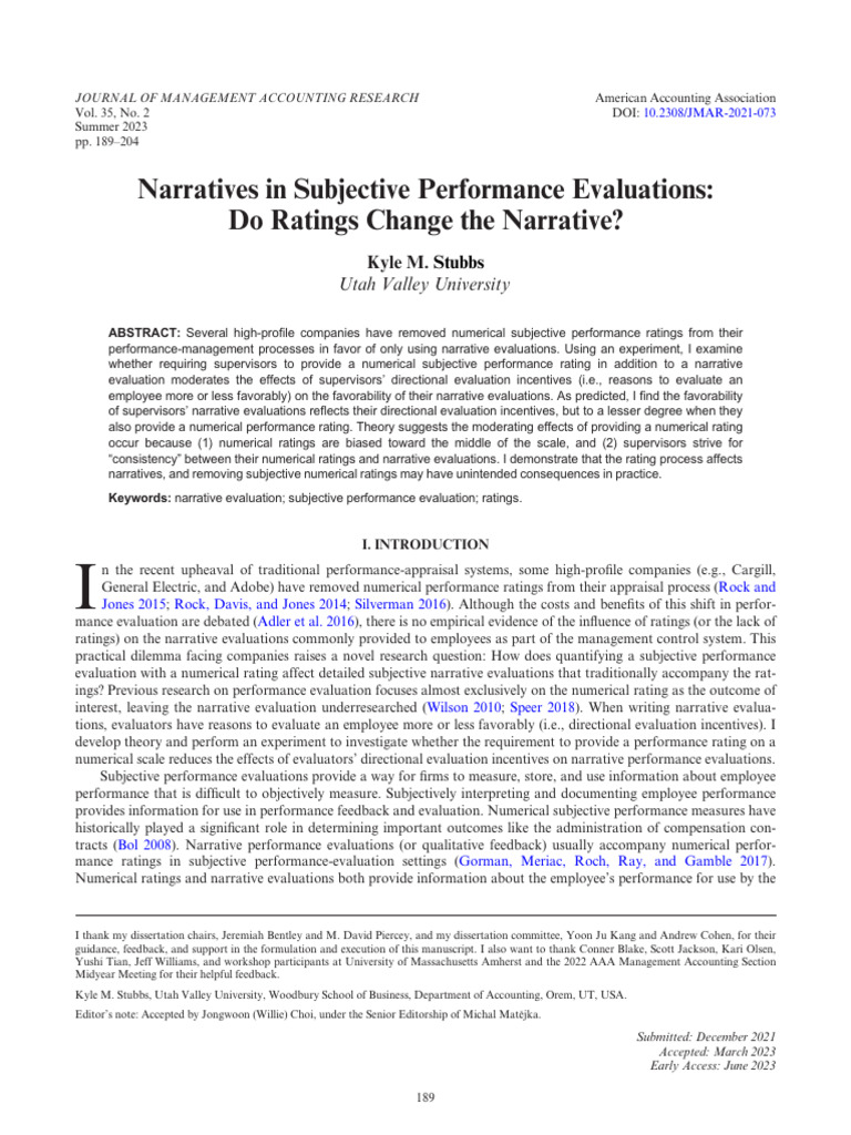 Stubbs, K.M., 2023. Narratives in Subjective Performance Evaluations Do ...