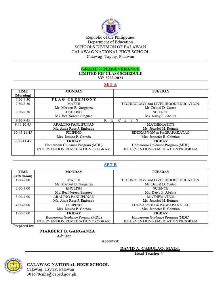 Limited F2F Class Program 2022-2023 | PDF | Philippines