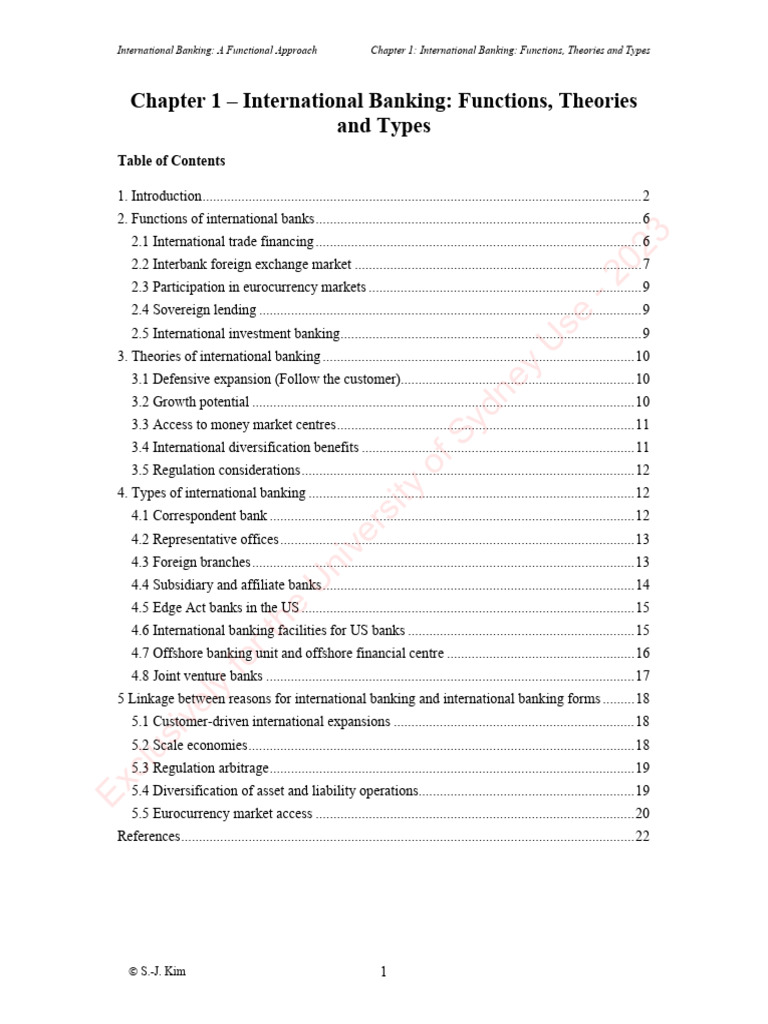 Chapter 1 - International Banking - Functions, Theories and Types | PDF