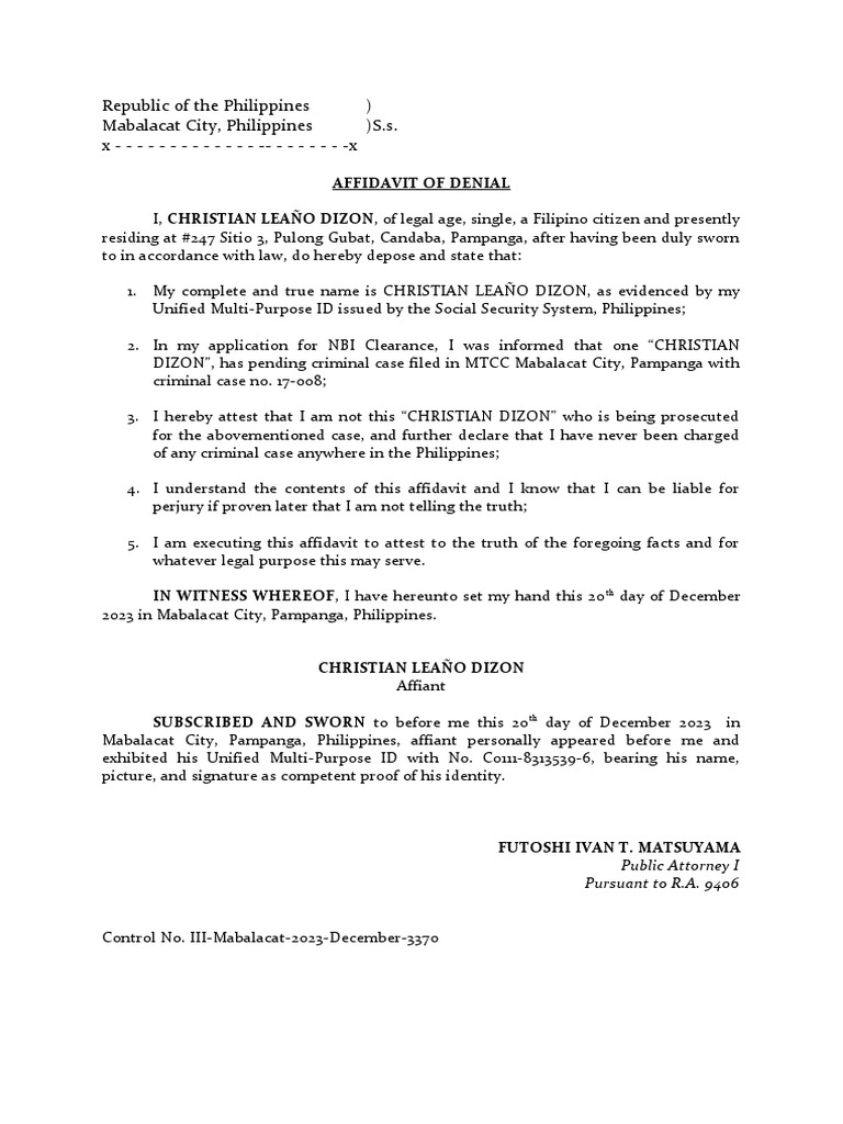 Denial CHRISTIAN LEAÑO DIZON | PDF | Law