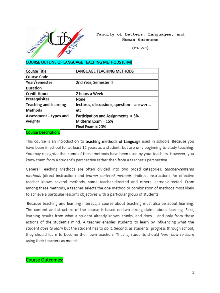 Language Teaching Methods Course - Docx1 | PDF | Teaching Method | Learning