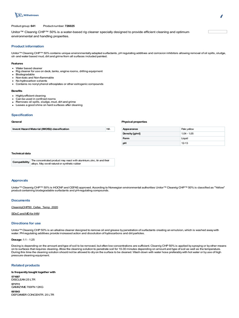 Unitor Cleanrig CHP 50% 1000 LTR | PDF