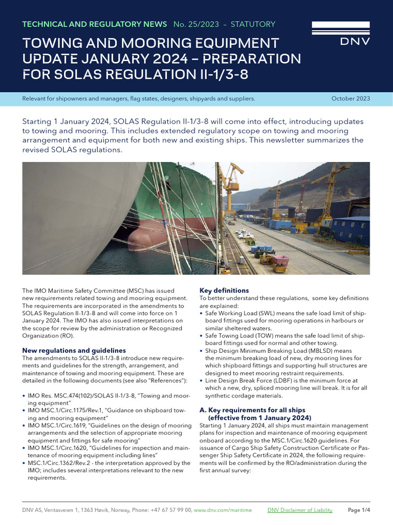New SOLAS Requirements For Towing and Mooring Equipment 1698164048 | PDF