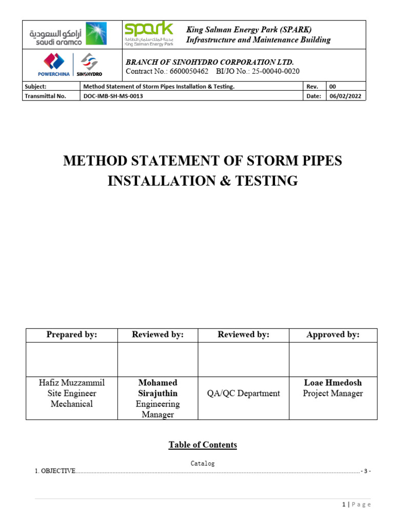 GRP Storm Pipe Installation Method Statement | PDF | Pipe (Fluid ...