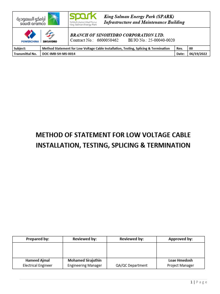 LV Cable Installation and Testing Method | PDF | Electrical Connector ...