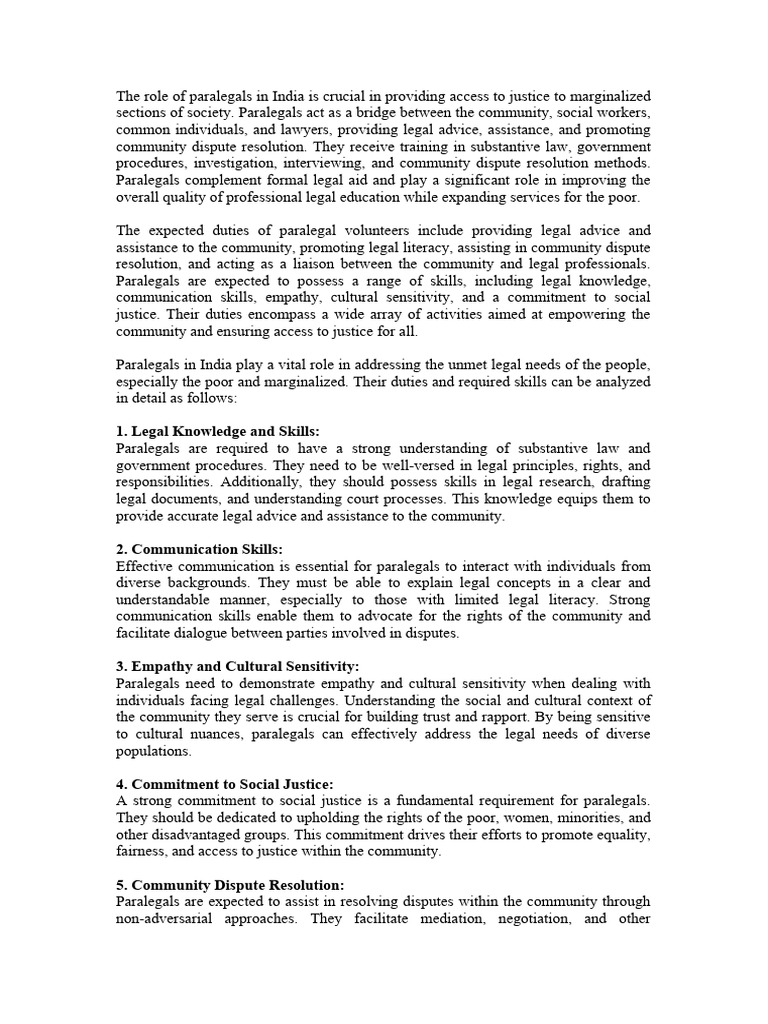 Role of Paralegals in India | PDF | Paralegal | Community