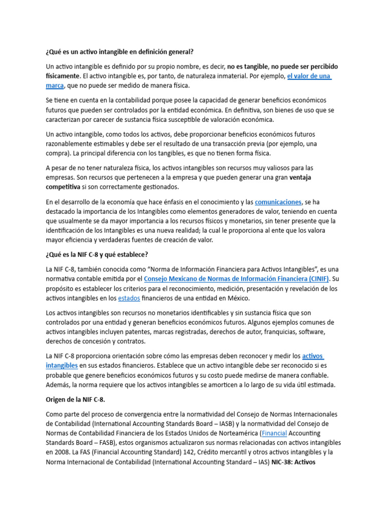 INTANGIBLES Qué es un activo intangible en definición general | PDF ...