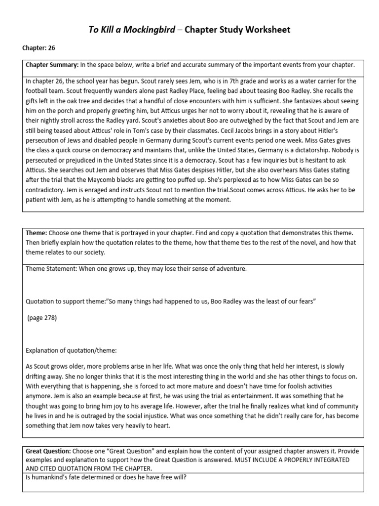 To Kill a Mockingbird Chapter 26 Summary | PDF | To Kill A Mockingbird