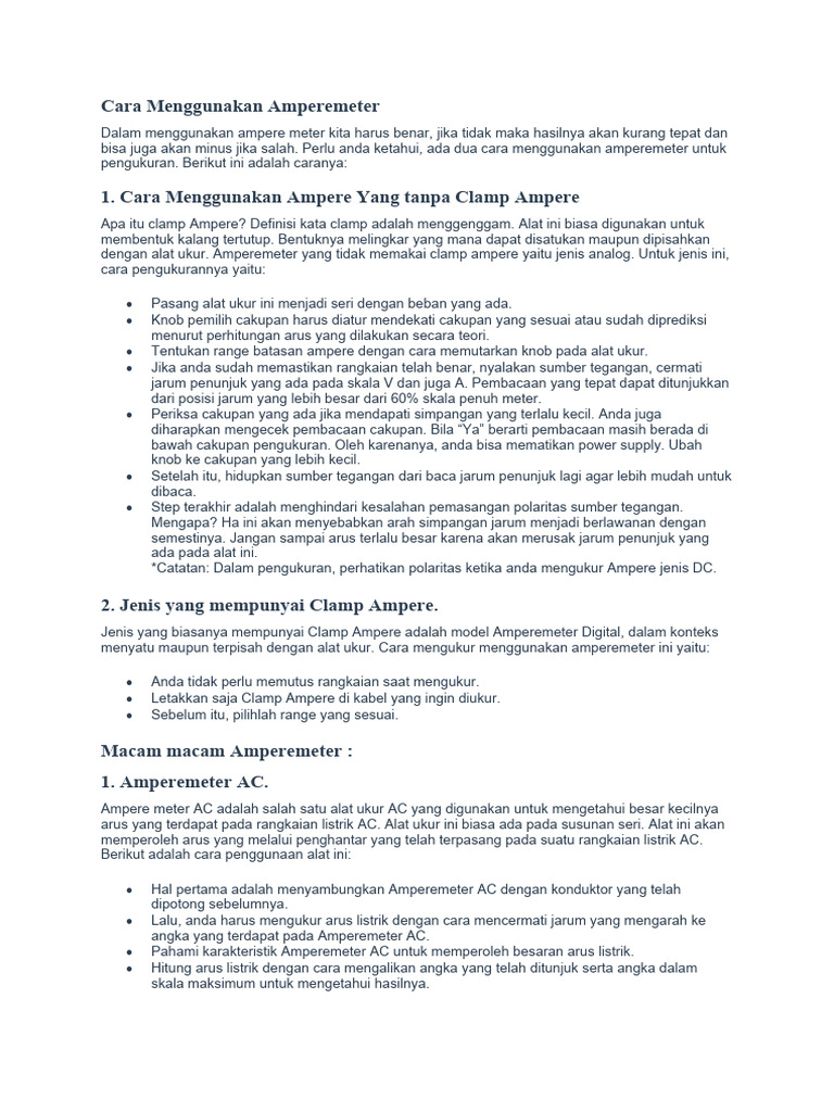 Cara Menggunakan Amperemeter | PDF
