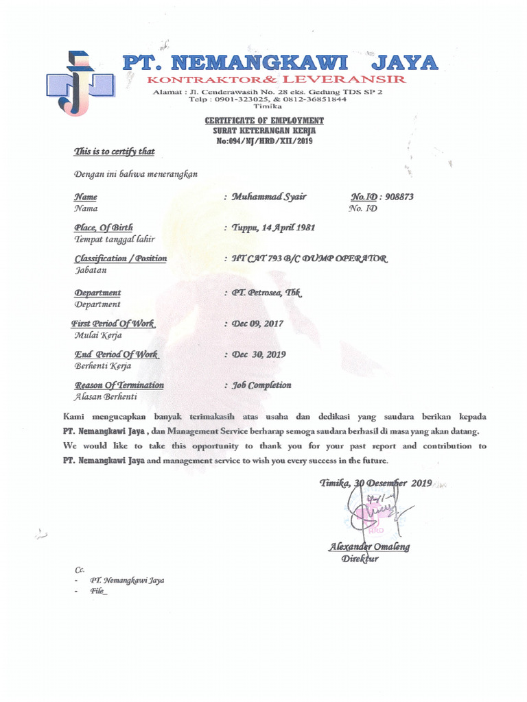 Pengalaman Kerja - Muhammad Syair | PDF