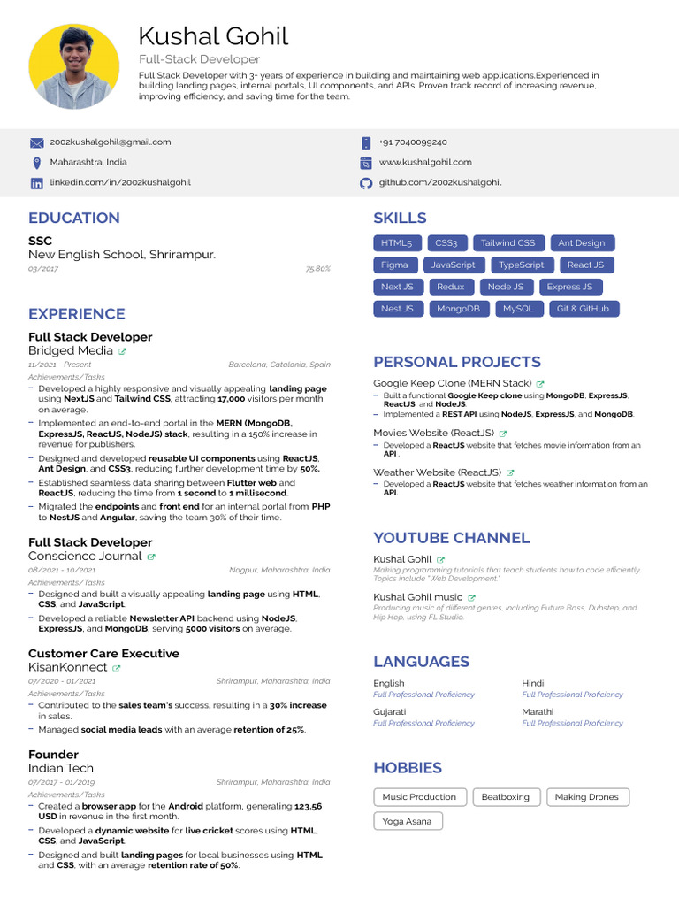 Kushal Gohil Resume | PDF | Business | Art
