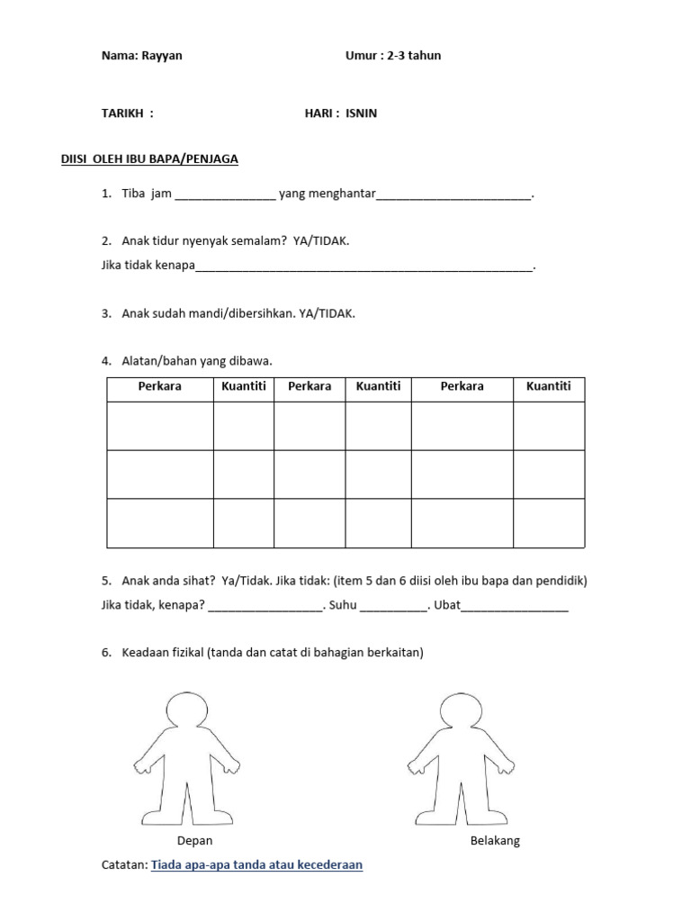 Contoh Log Harian Kanak-kanak 2-3 Tahun.doc KOSONG | PDF