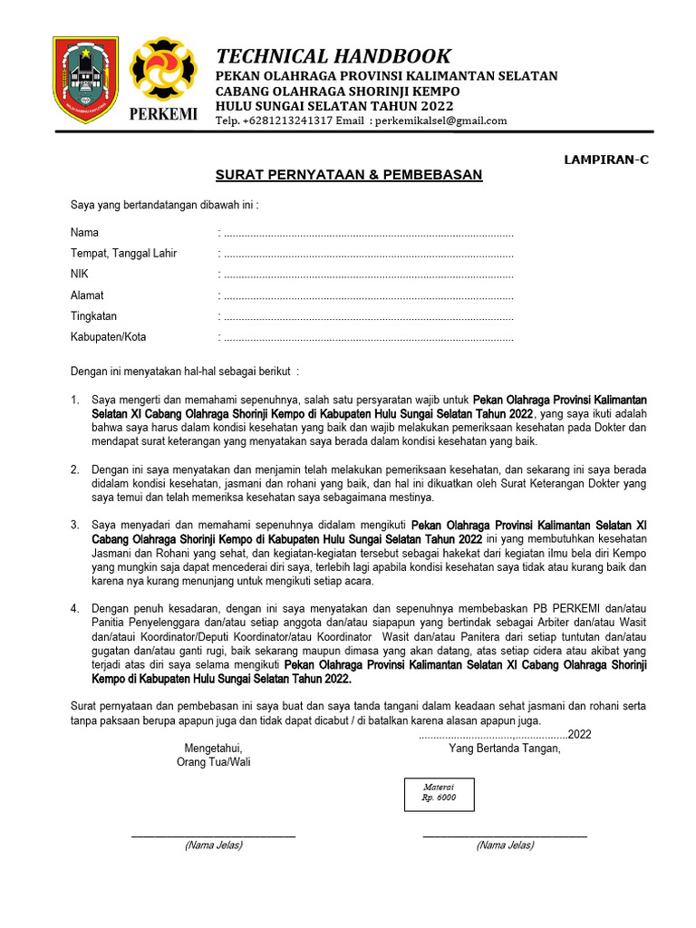 Surat Pembebasan Porprov KSL HSS Xi TH 2022 | PDF