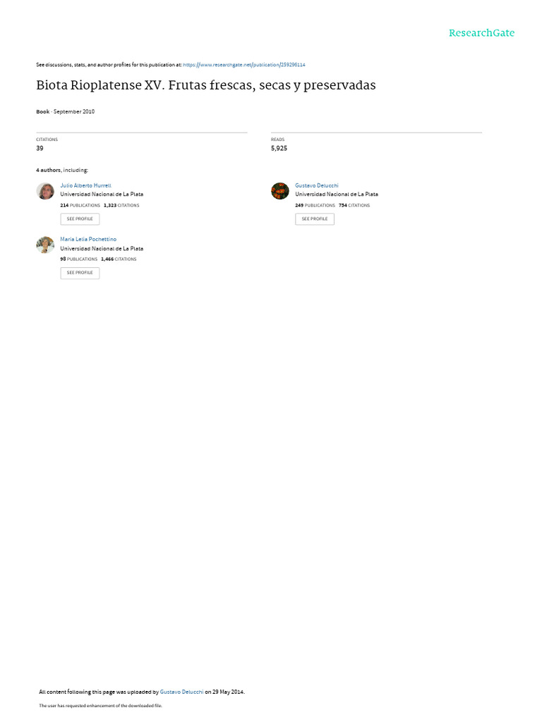 Biota Rioplatense XV Frutas Frescas, Secas y Preservadas | PDF