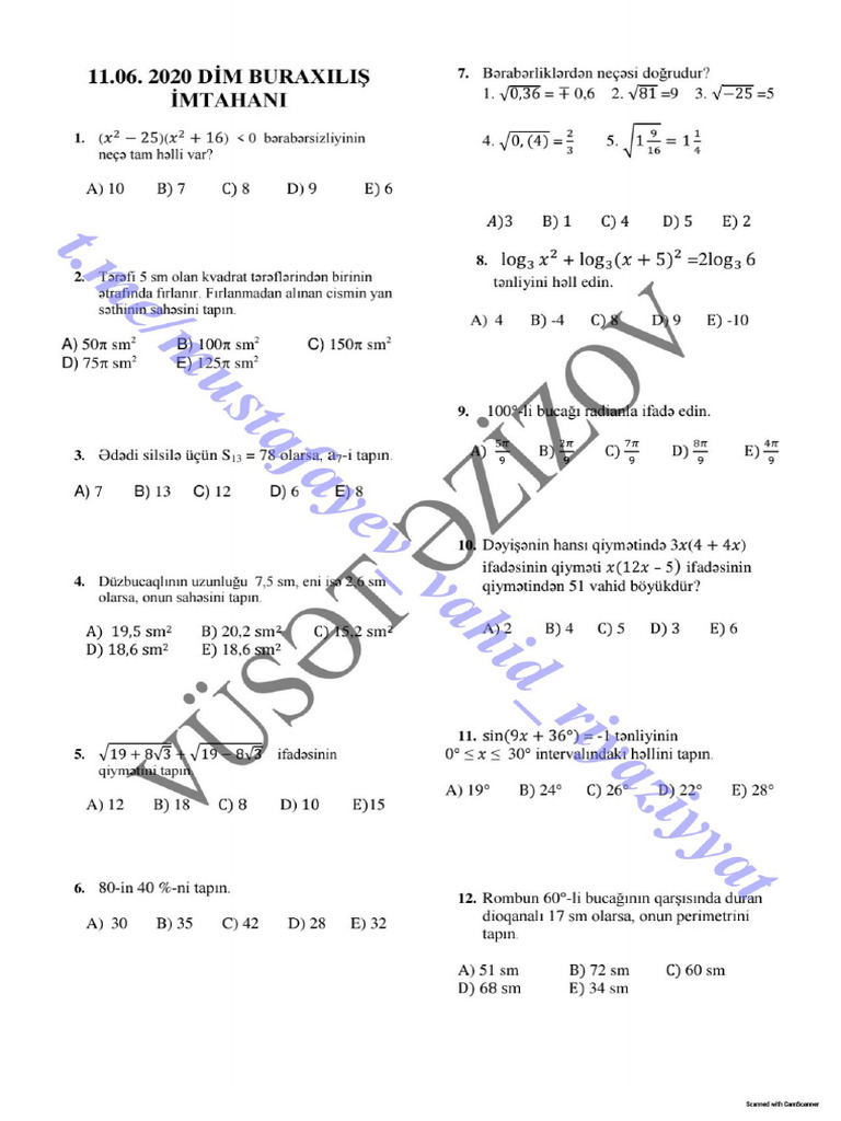 11-Ci Sinif DİM Buraxılış Imtahanları 2020-2023 | PDF