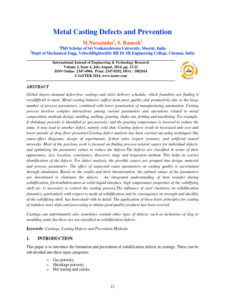 Metal Casting Defects And Prevention Pdf Applied And Interdisciplinary Physics Building