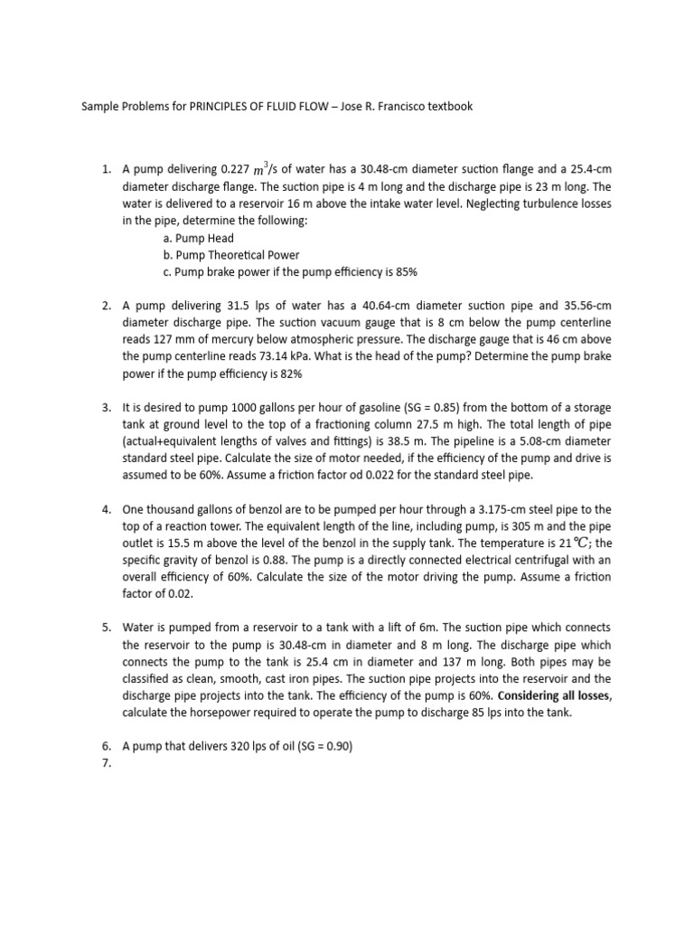 Sample Problems for PRINCIPLES OF FLUID FLOW – Jose R. Francisco ...
