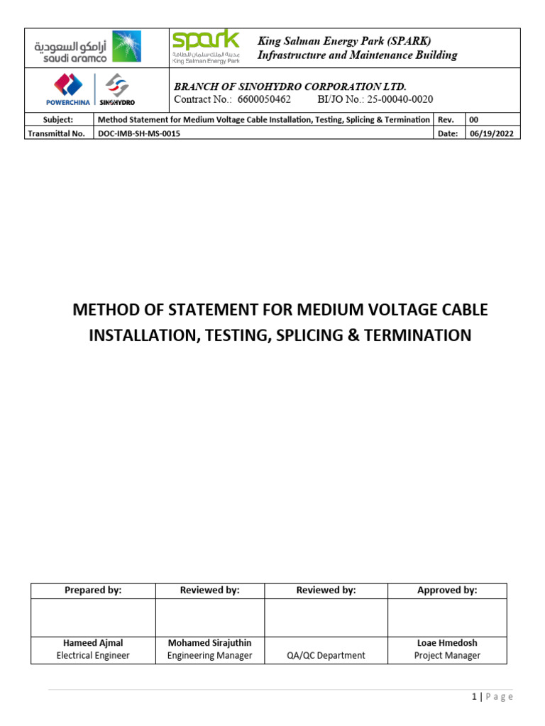 MOS-MV Cable Installation, Testing, Splicing & Termination | PDF ...