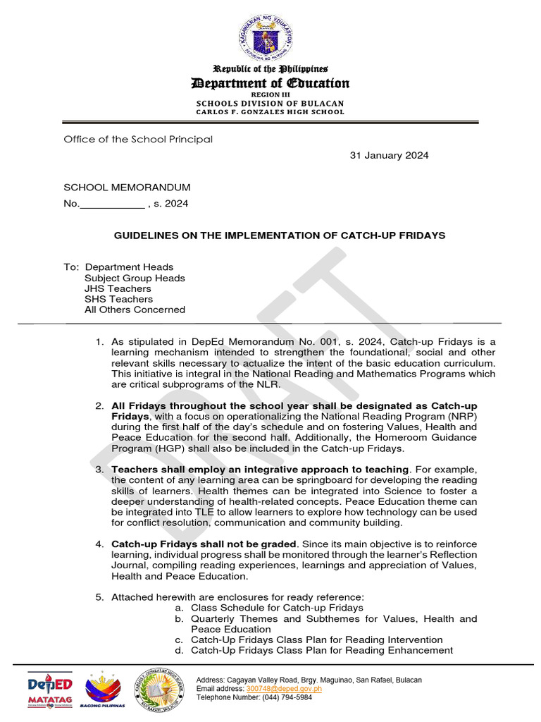 Catch-Up Fridays Guidelines | PDF | Learning | Teachers