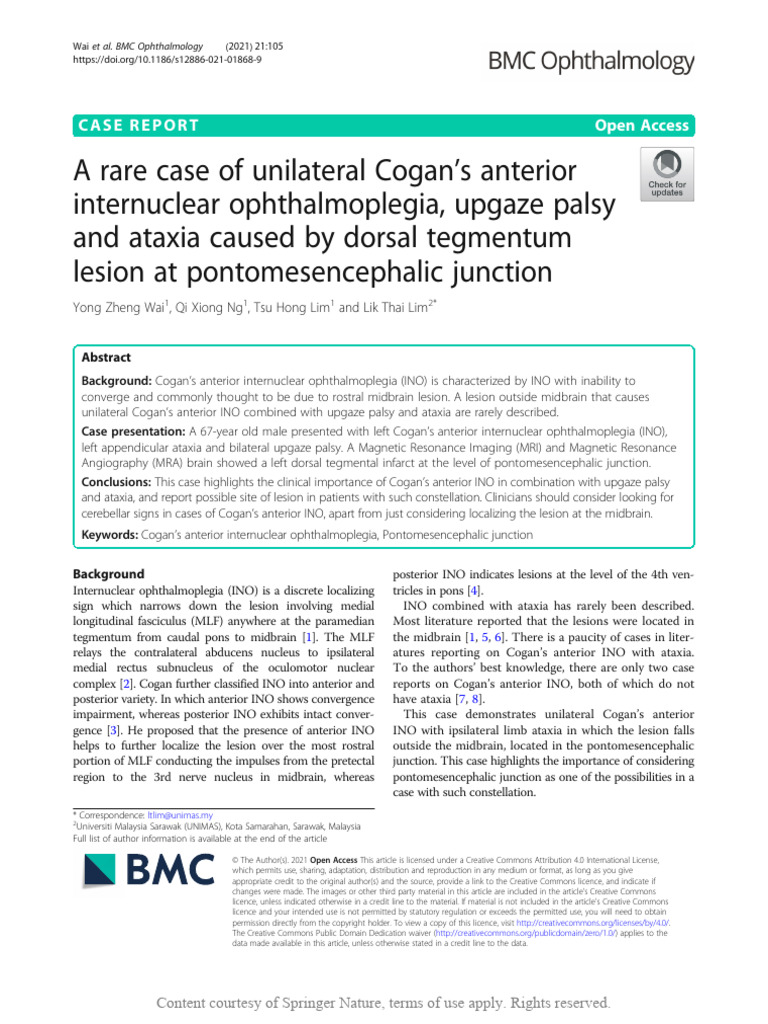 A Rare Case of Unilateral Cogans Anterior Internu | PDF | Brain ...