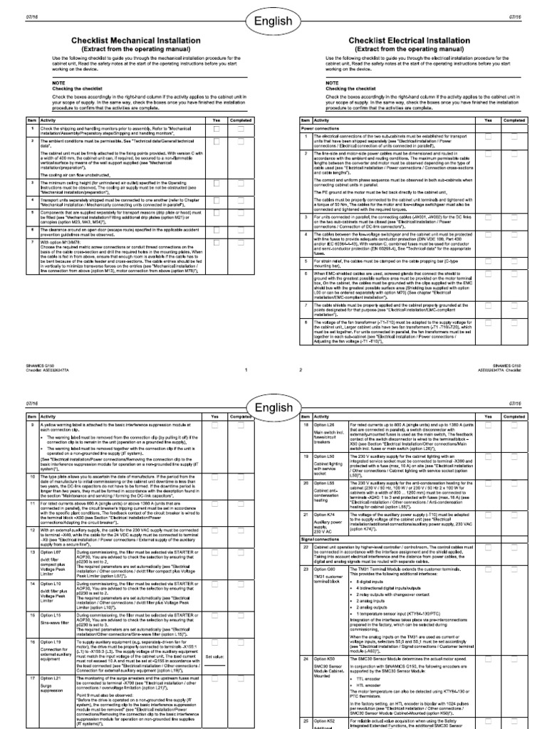 CheckList G150 Eng | PDF