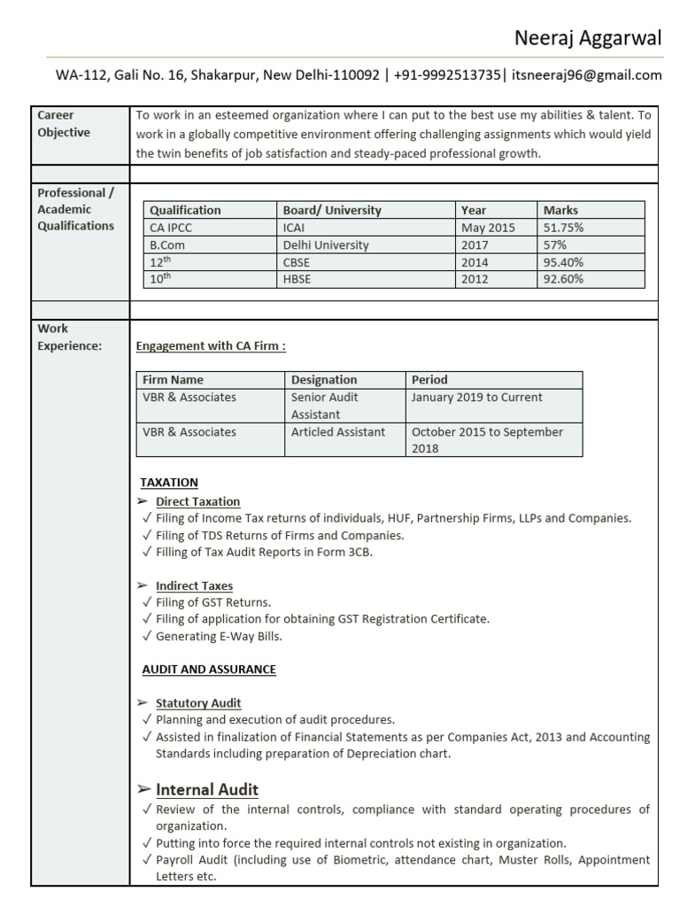 CV Neeraj | Download Free PDF | Audit | Taxes