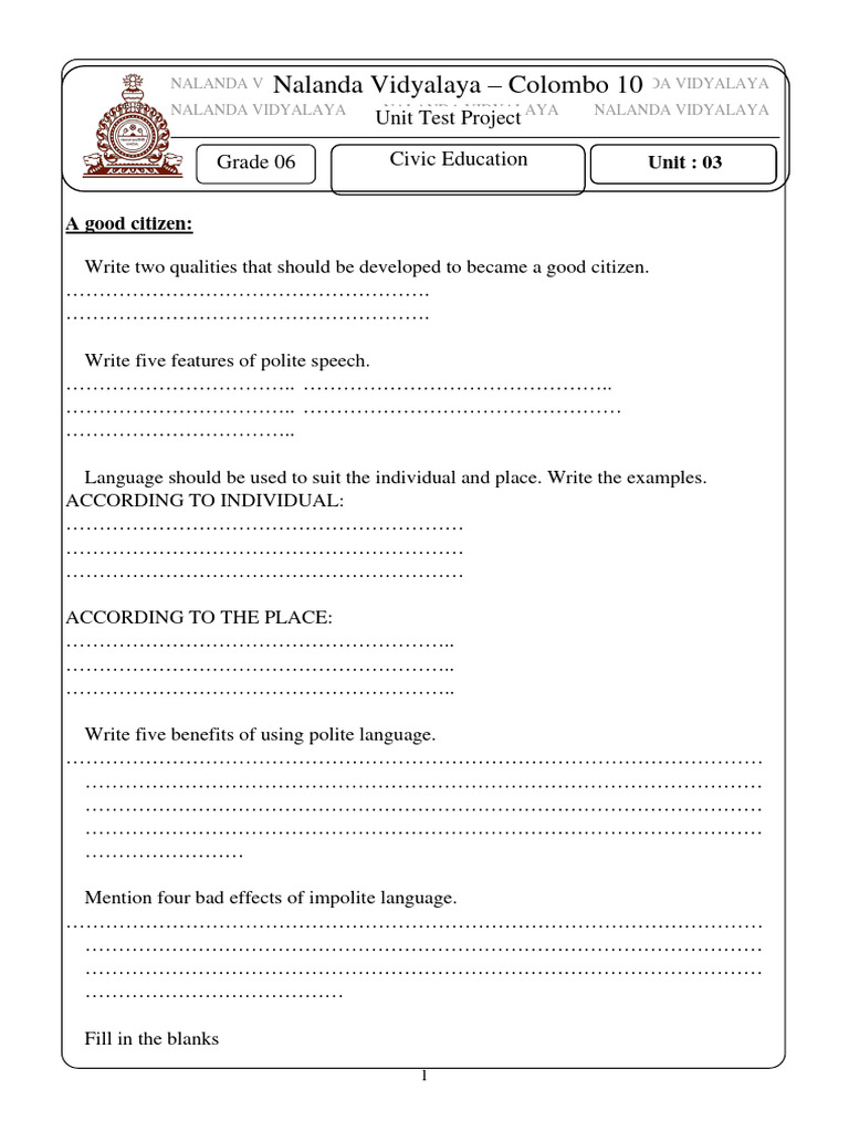 Grade 6 Civic Education Unit Test | PDF | Career & Growth
