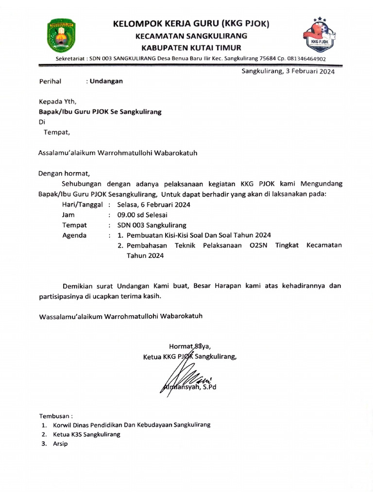 Undangan Pertemuan KKG PJOK 2024 | PDF